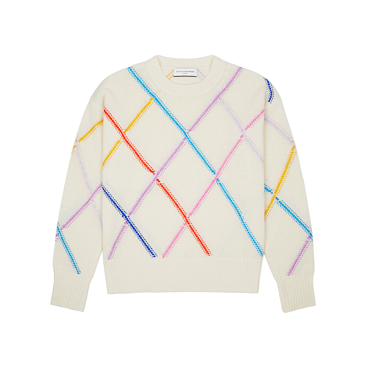 Briar Natural White Argyle Jumper | Cocoa Cashmere London